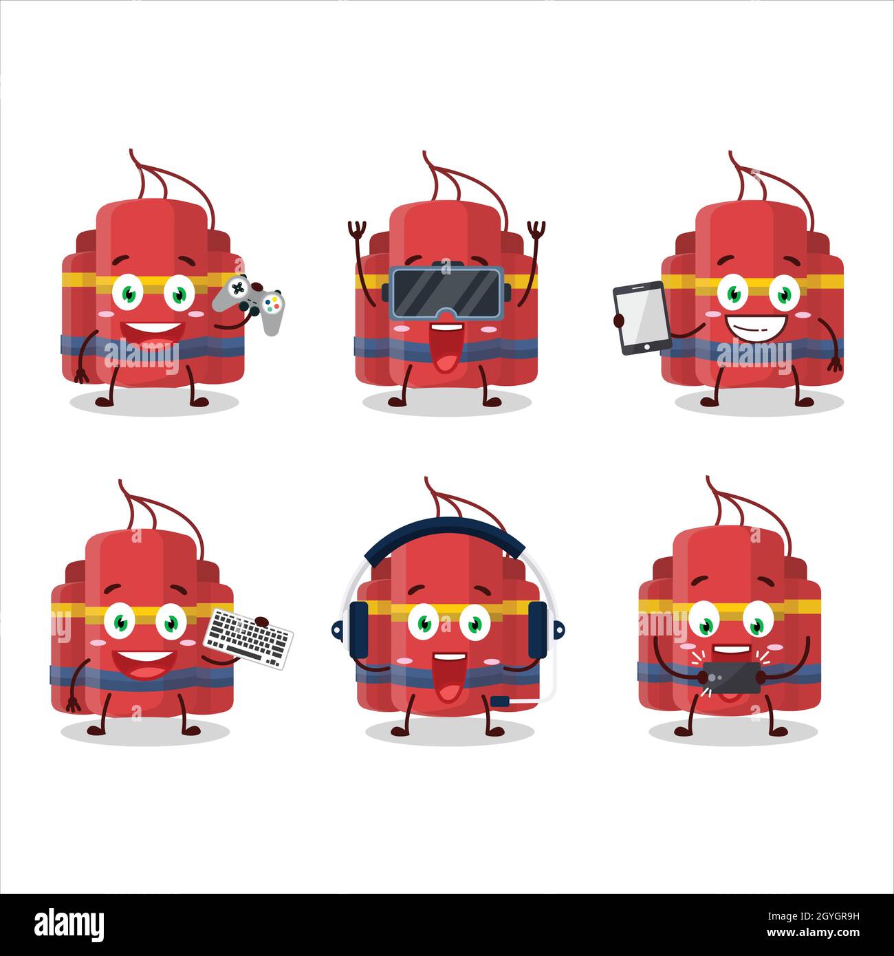 Red dynamite bomb cartoon character are playing games with various cute ...