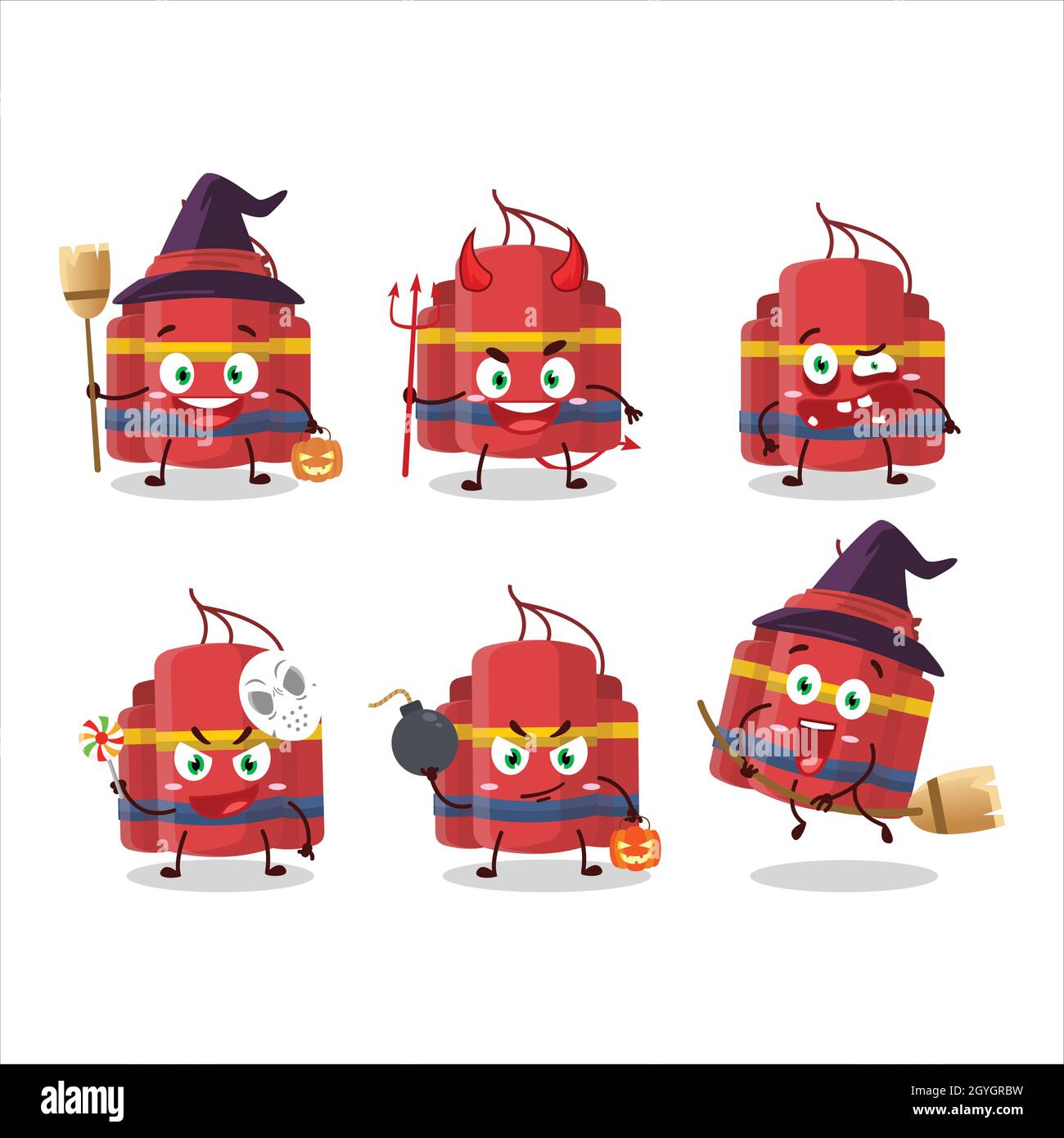 Halloween expression emoticons with cartoon character of red dynamite ...