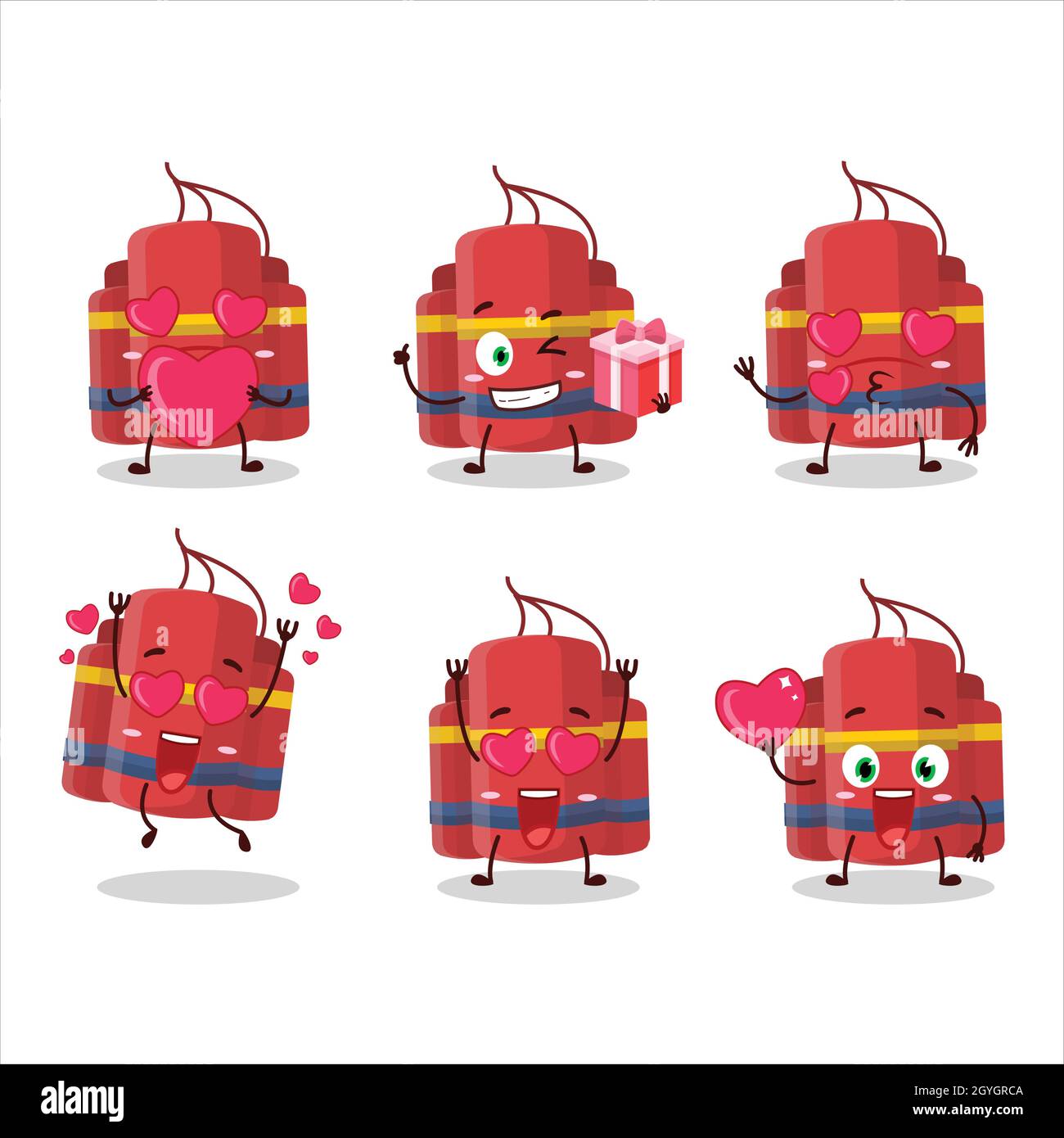 Red dynamite bomb cartoon character with love cute emoticon. Vector ...