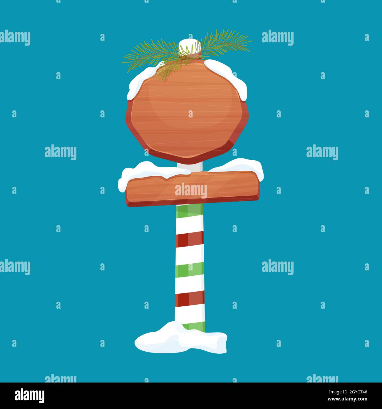 Christmas wooden signboard, road signs on striped stick with decoration ...