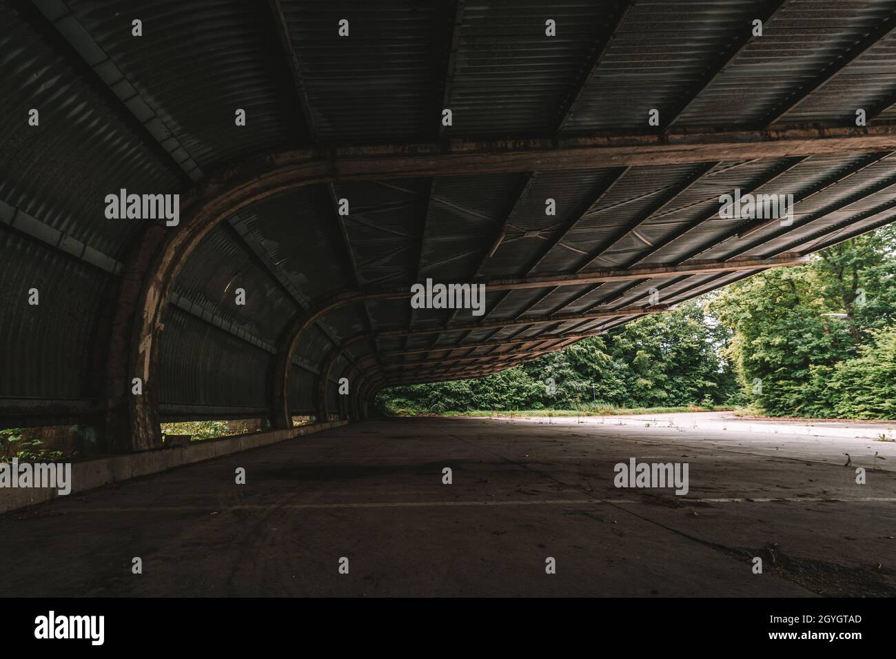 An old abandoned barracks, a dilapidated military site with many ...