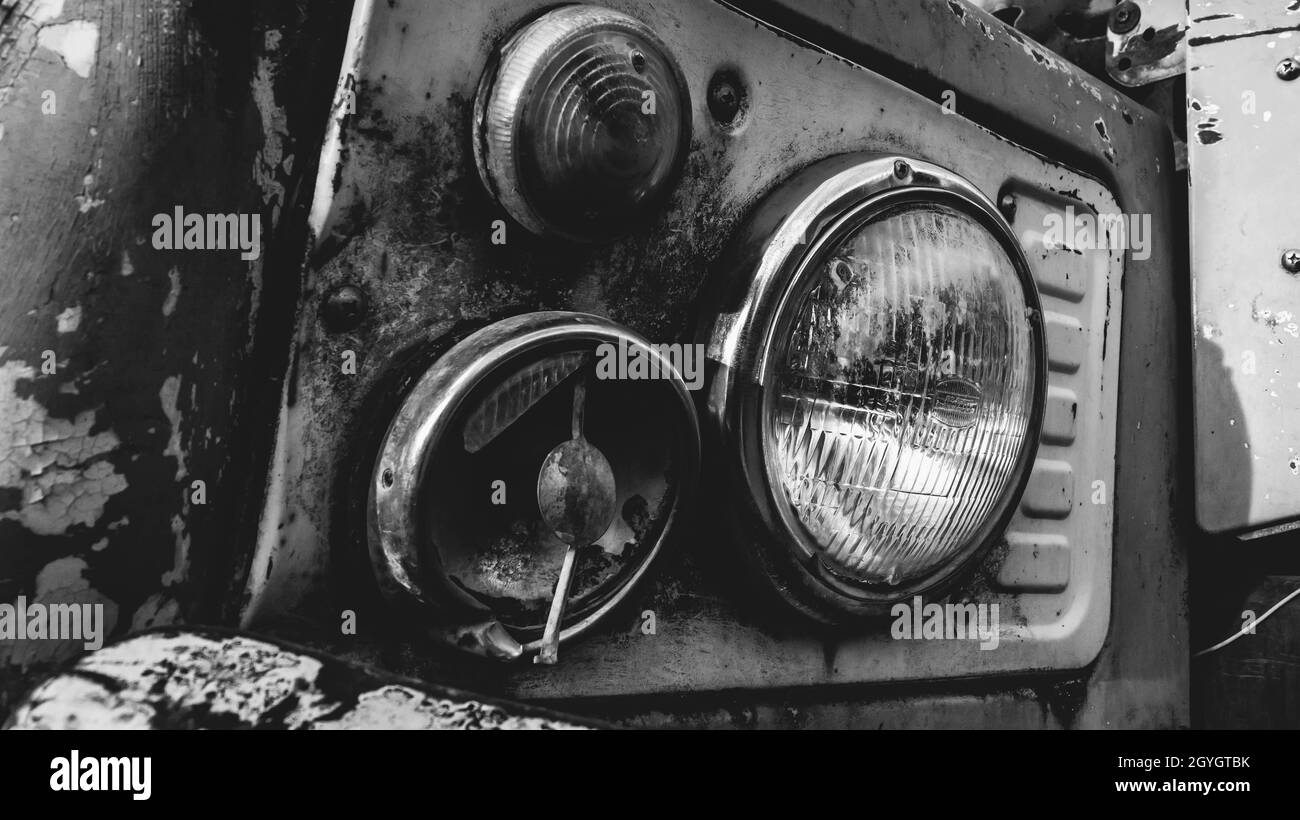 Detail of classic round car lights Stock Photo - Alamy