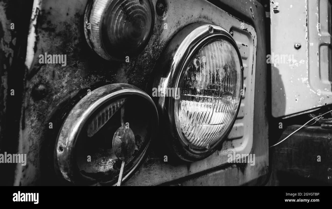 Detail of classic round car lights Stock Photo - Alamy