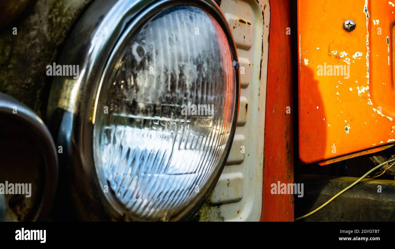 Detail of classic round car lights Stock Photo - Alamy