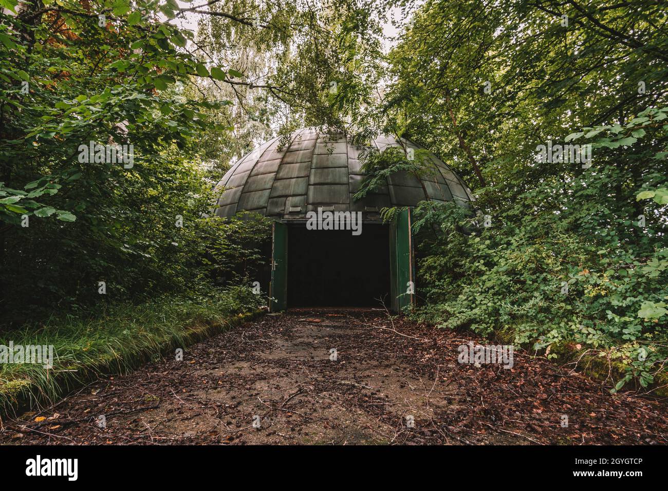 An old abandoned barracks, a dilapidated military site with many ...