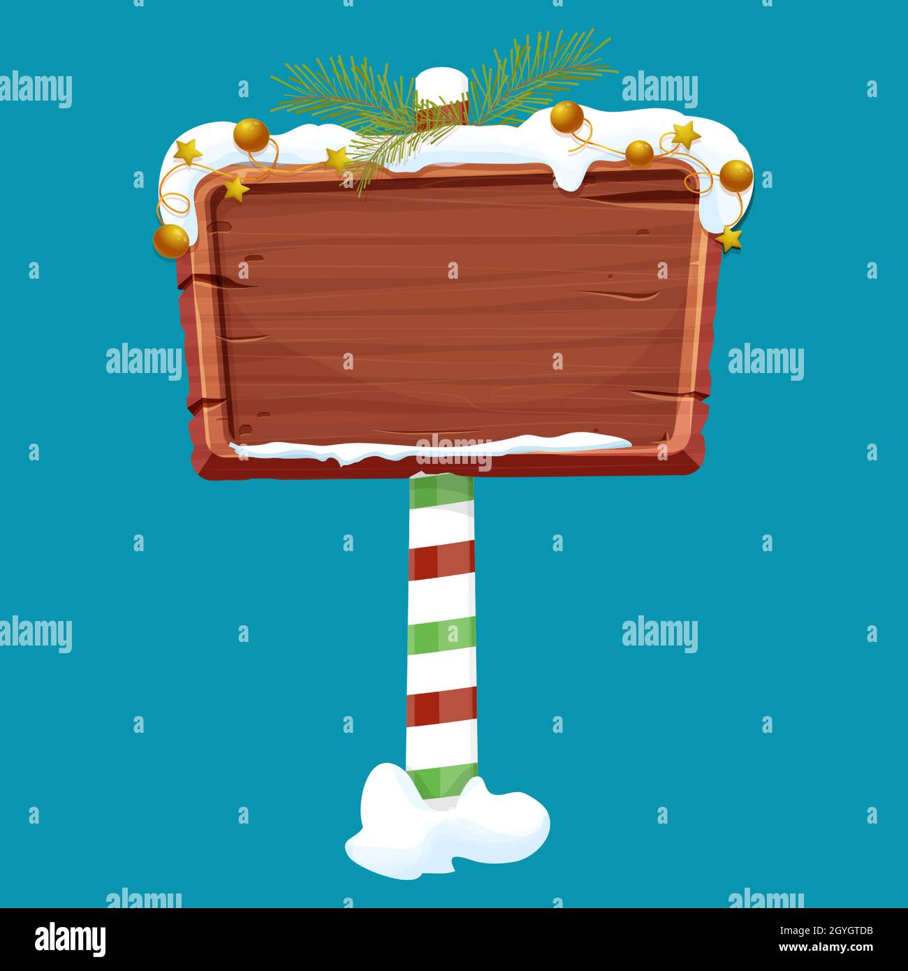 Christmas wooden signboard, road signs on striped stick with decoration ...