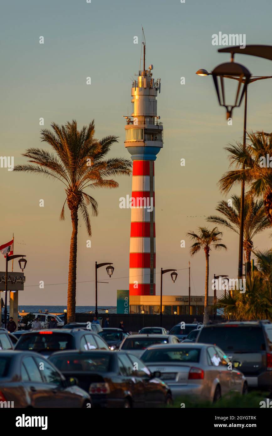 LEBANON, BEIRUT, RAS BEIRUT, NEW BEIRUT LIGHTHOUSE ON THE SEAFRONT ...