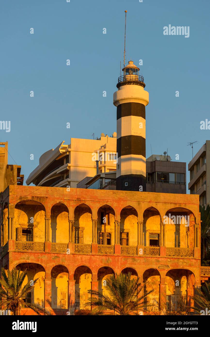 LEBANON, BEIRUT, RAS BEYROUTH, ROSE HOUSE AND THE OLD BEIRUT LIGHTHOUSE ...
