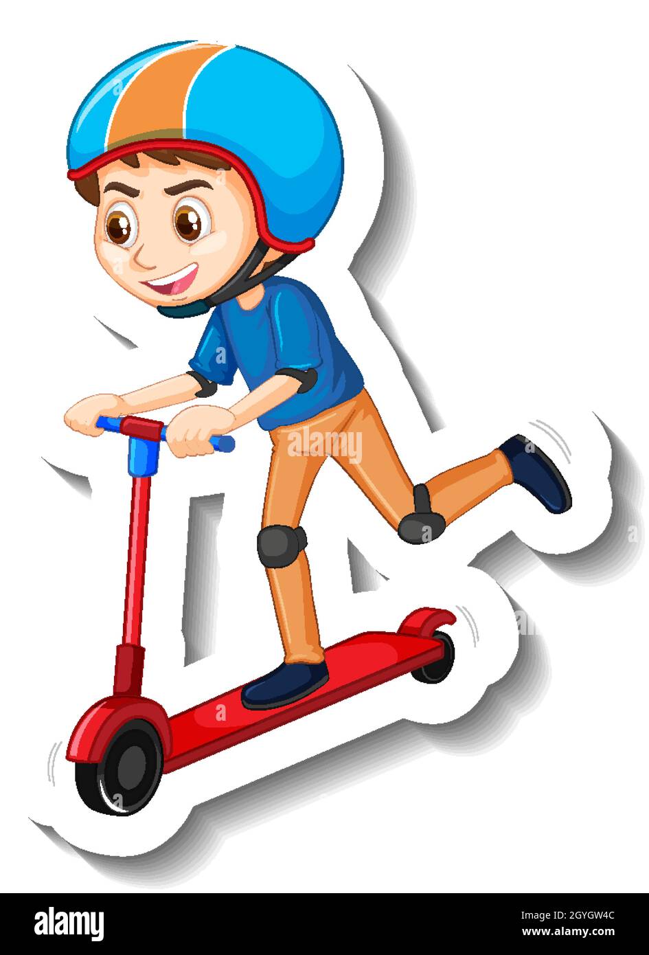 A boy riding scooter cartoon character sticker illustration Stock ...