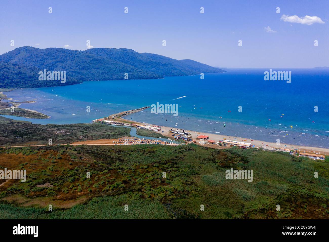 Akyaka Mugla Province, Ula Turkey kite surfing destination aerial view ...