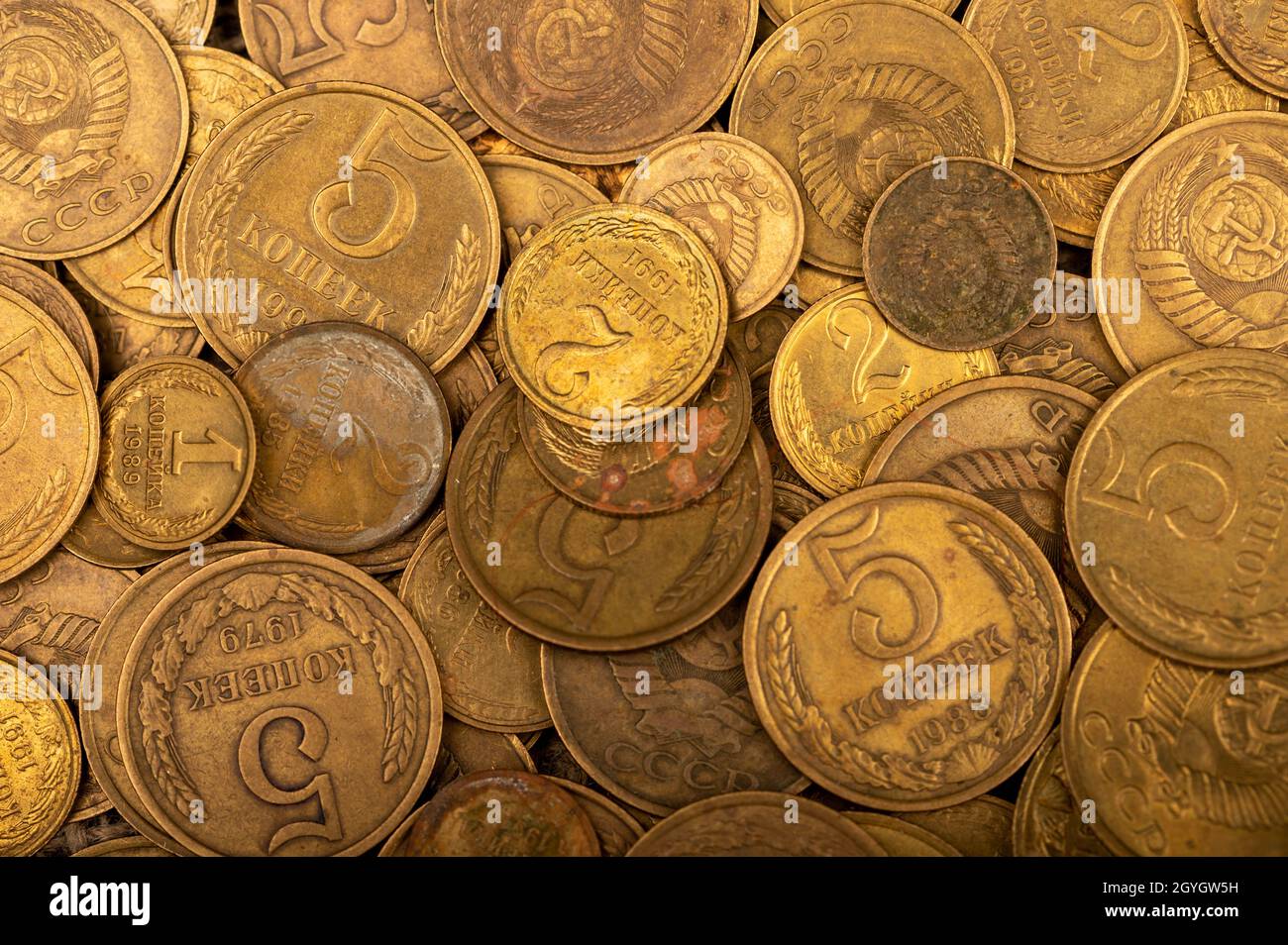 Old coins out of circulation in bulk, background image, close-up ...