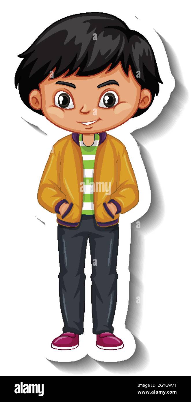 A boy wears bomber jacket cartoon character sticker illustration Stock ...