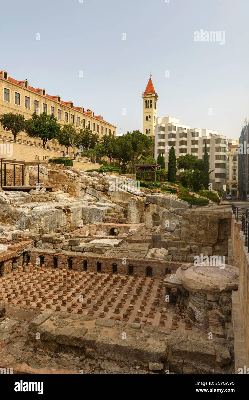LEBANON, BEIRUT, DOWNTOWN BEIRUT, REMAINS OF THE ROMAN BATHS OF BEIRUT ...