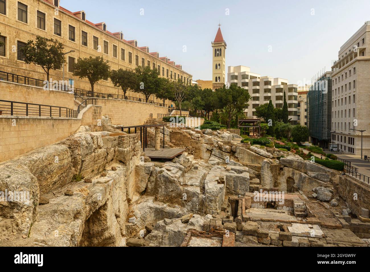 LEBANON, BEIRUT, DOWNTOWN BEIRUT, REMAINS OF THE ROMAN BATHS OF BEIRUT ...