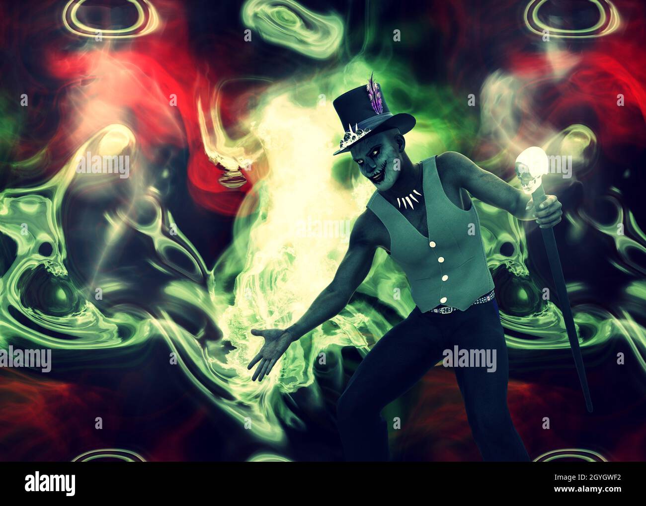 Voodoo shaman, african wizard man conjure, 3D illustration Stock Photo ...