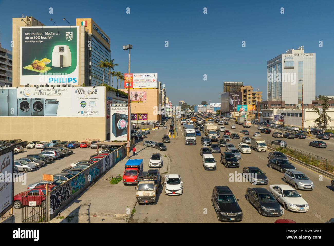 LEBANON, MOUNT LEBANON, BOURJ HAMMOUD, HEAVY TRAFFIC ON THE 51M HIGHWAY ...