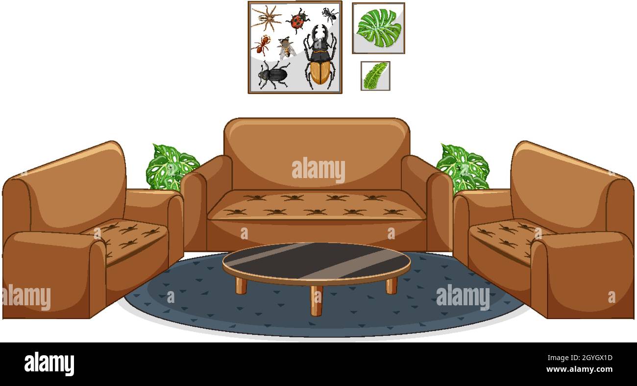 Living room furniture set on white background illustration Stock Vector ...