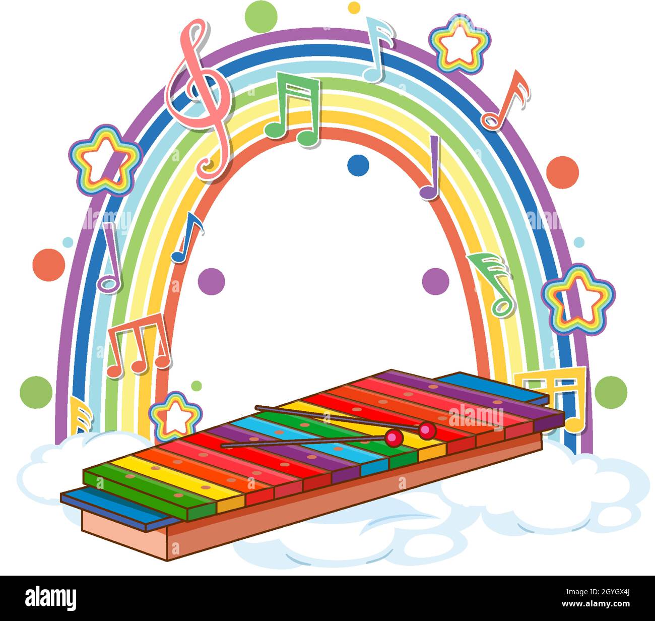 Xylophone with melody symbols on rainbow illustration Stock Vector ...