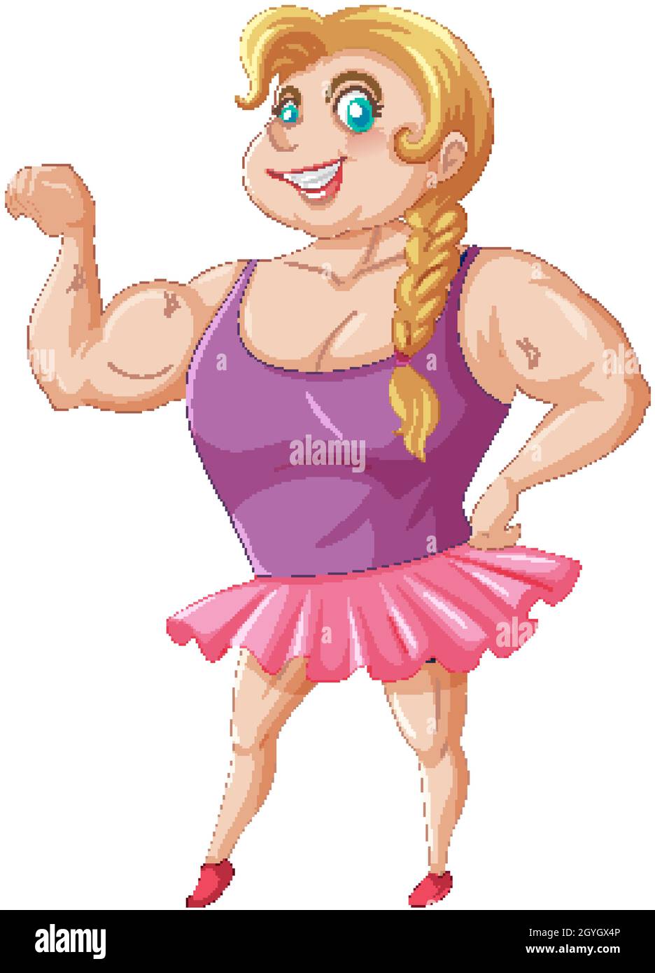 Muscular girl cartoon character sticker illustration Stock Vector Image ...