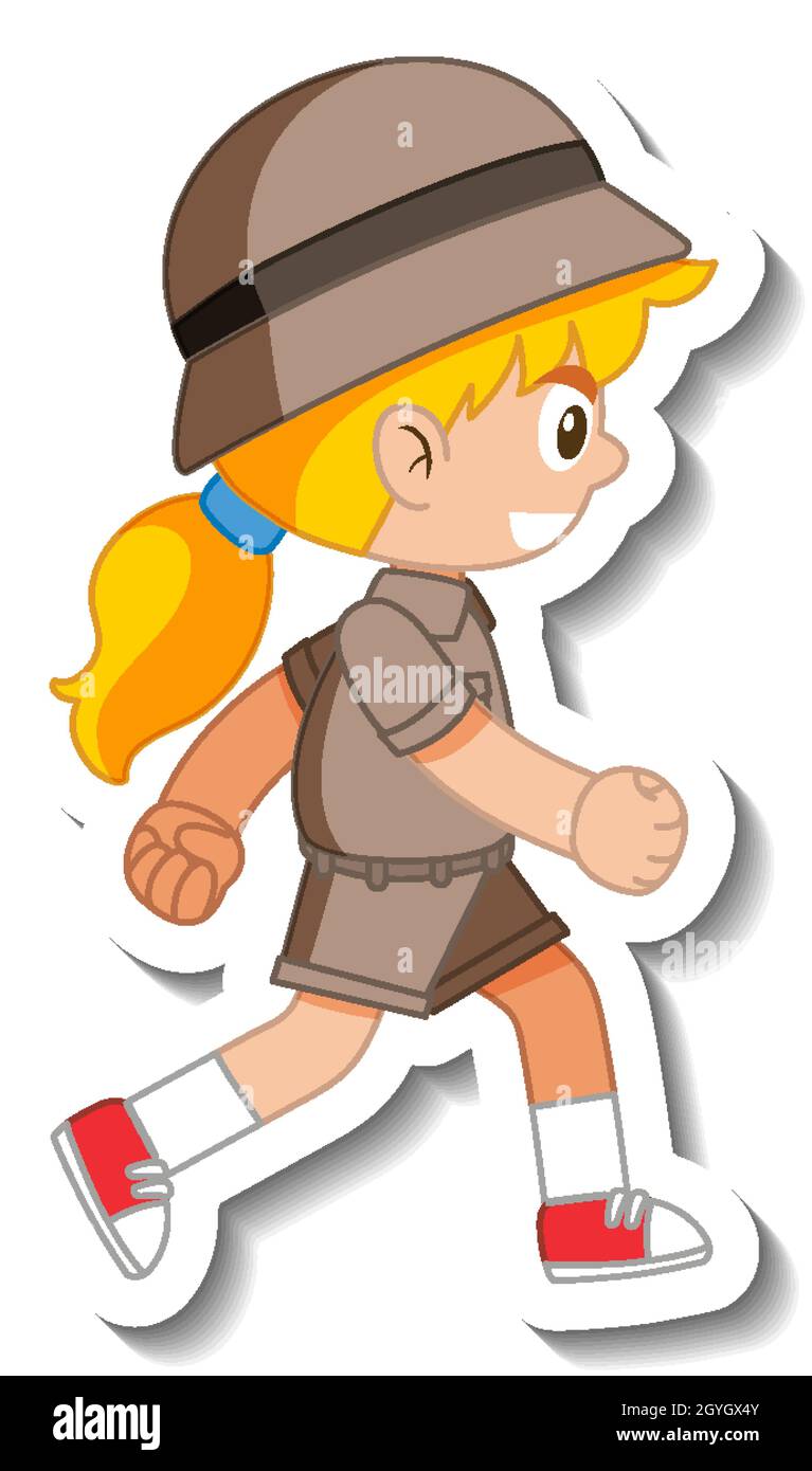Little girl scout cartoon character sticker illustration Stock Vector ...