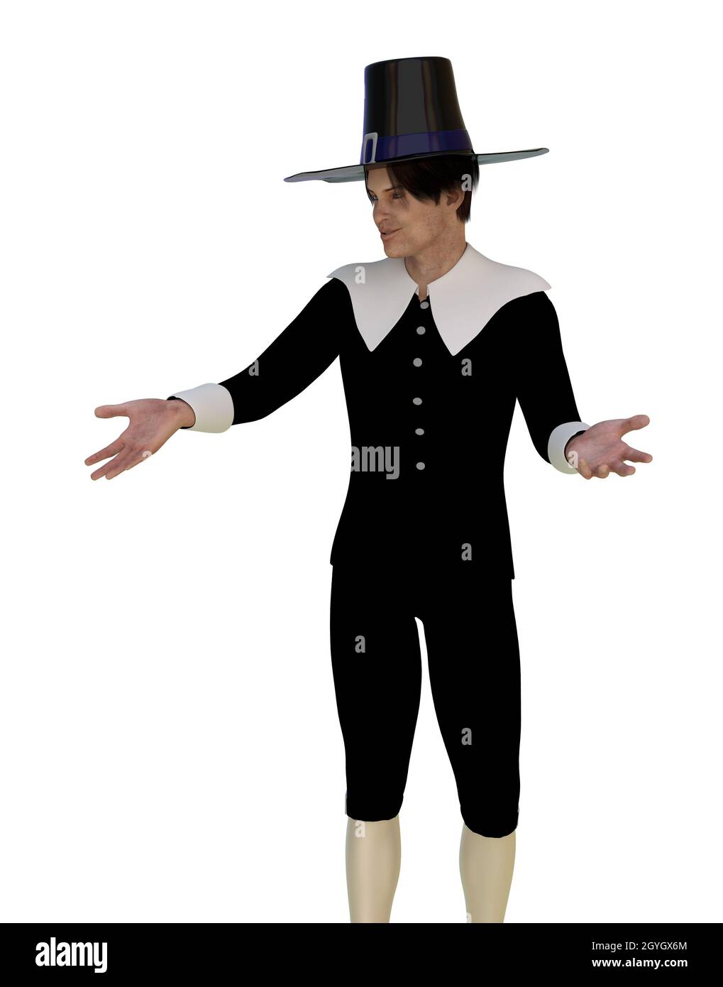 Digitally rendered man wear old pilgrim costume, 3D Illustration Stock ...