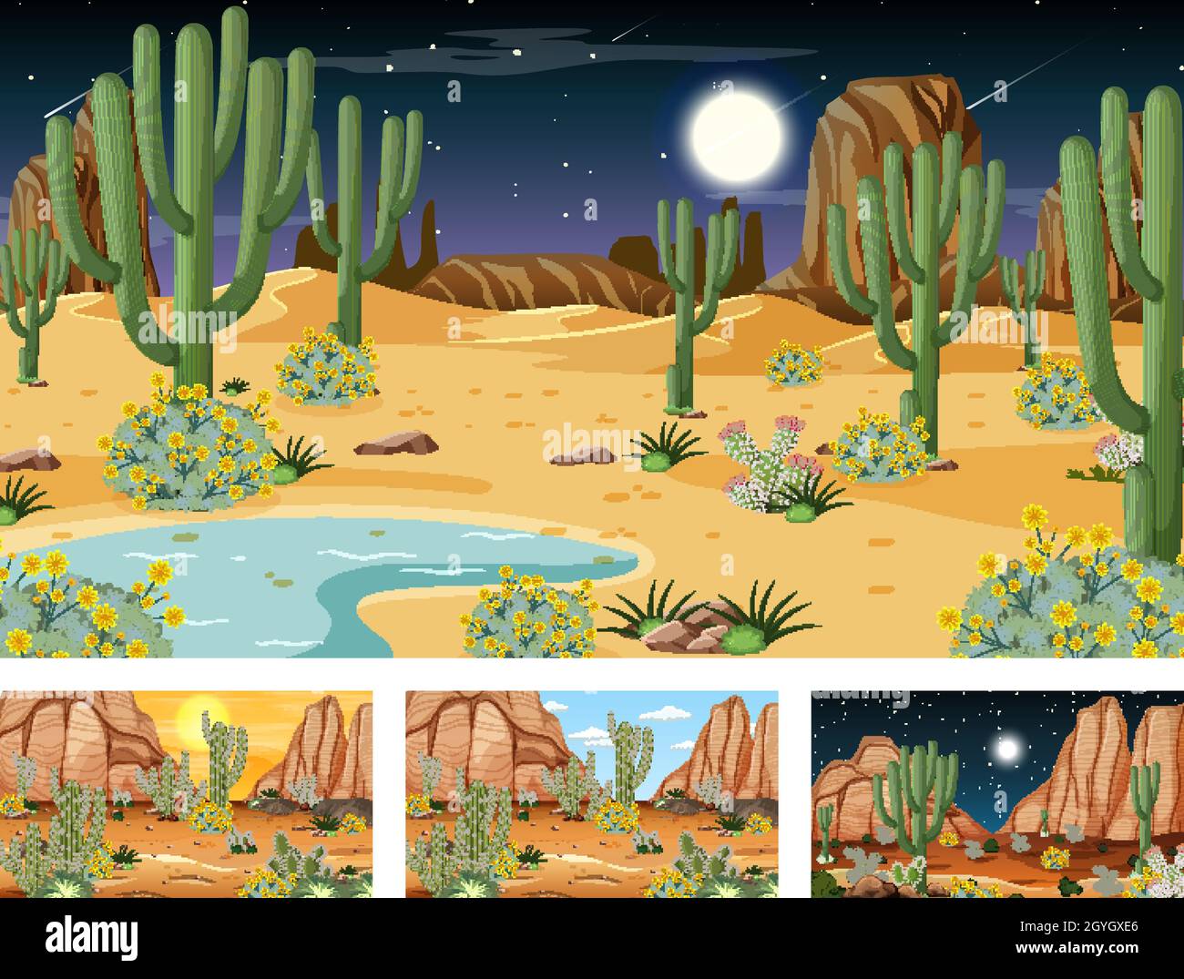 Different scenes with desert forest landscape illustration Stock Vector ...