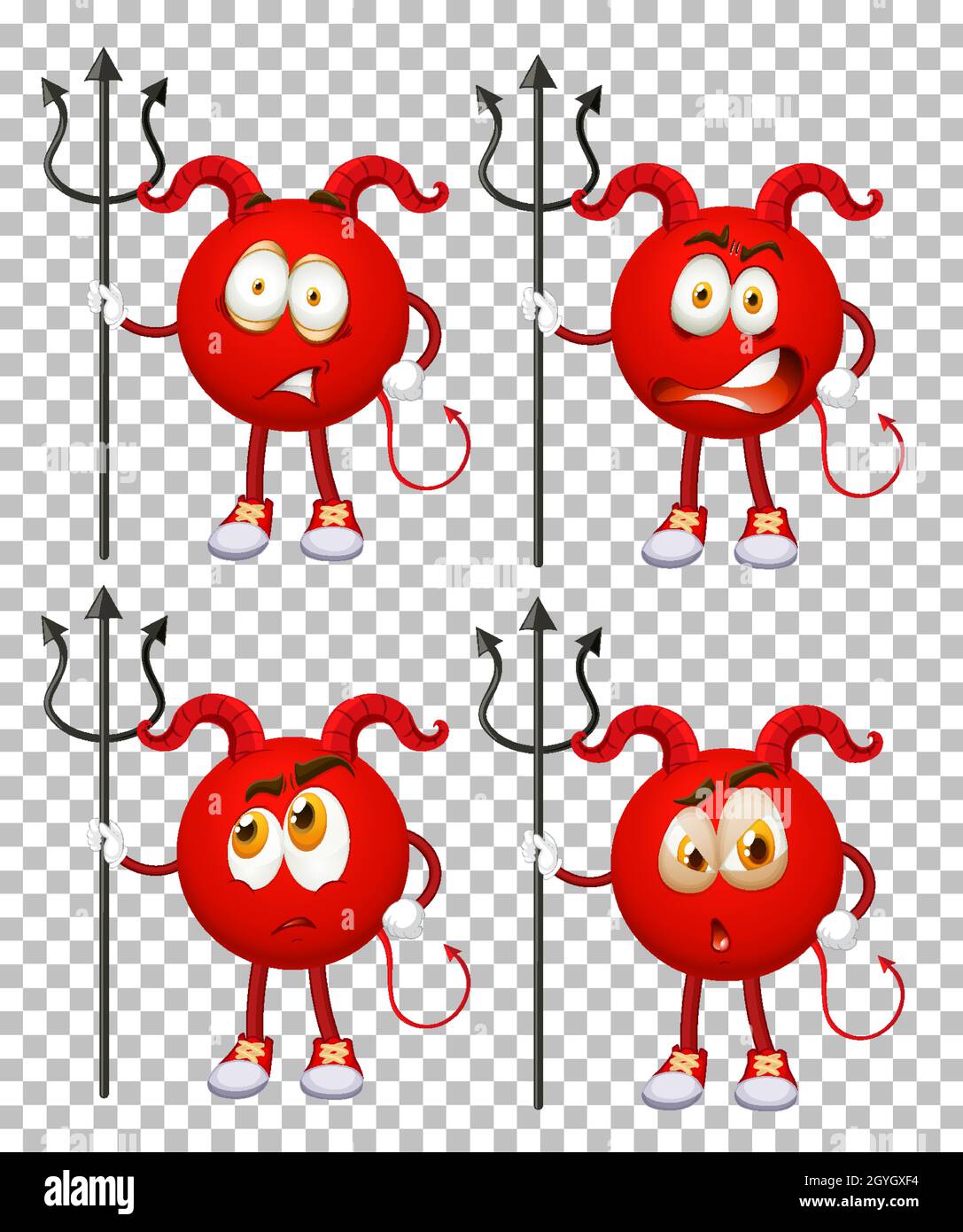 Set of Red Devil cartoon character with facial expression on ...