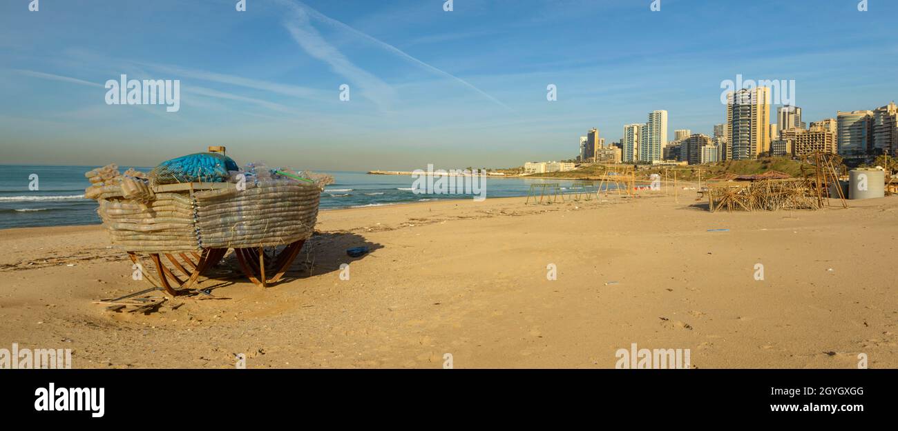 LEBANON, BEIRUT, MOUSSAITBE, UNESCO, BOAT IN PLASTIC BOTTLE TO DENOUNCE ...