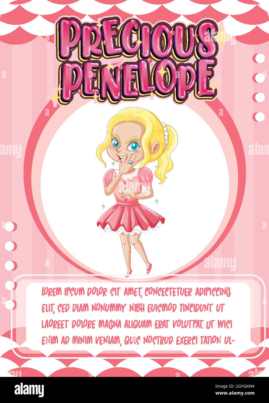 Character game card template with word Precious Penelope illustration ...