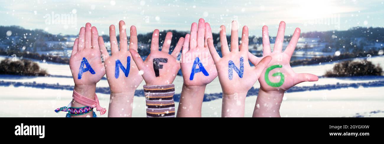 Children Hands Building Word Anfang Means Beginning, Snowy Winter ...