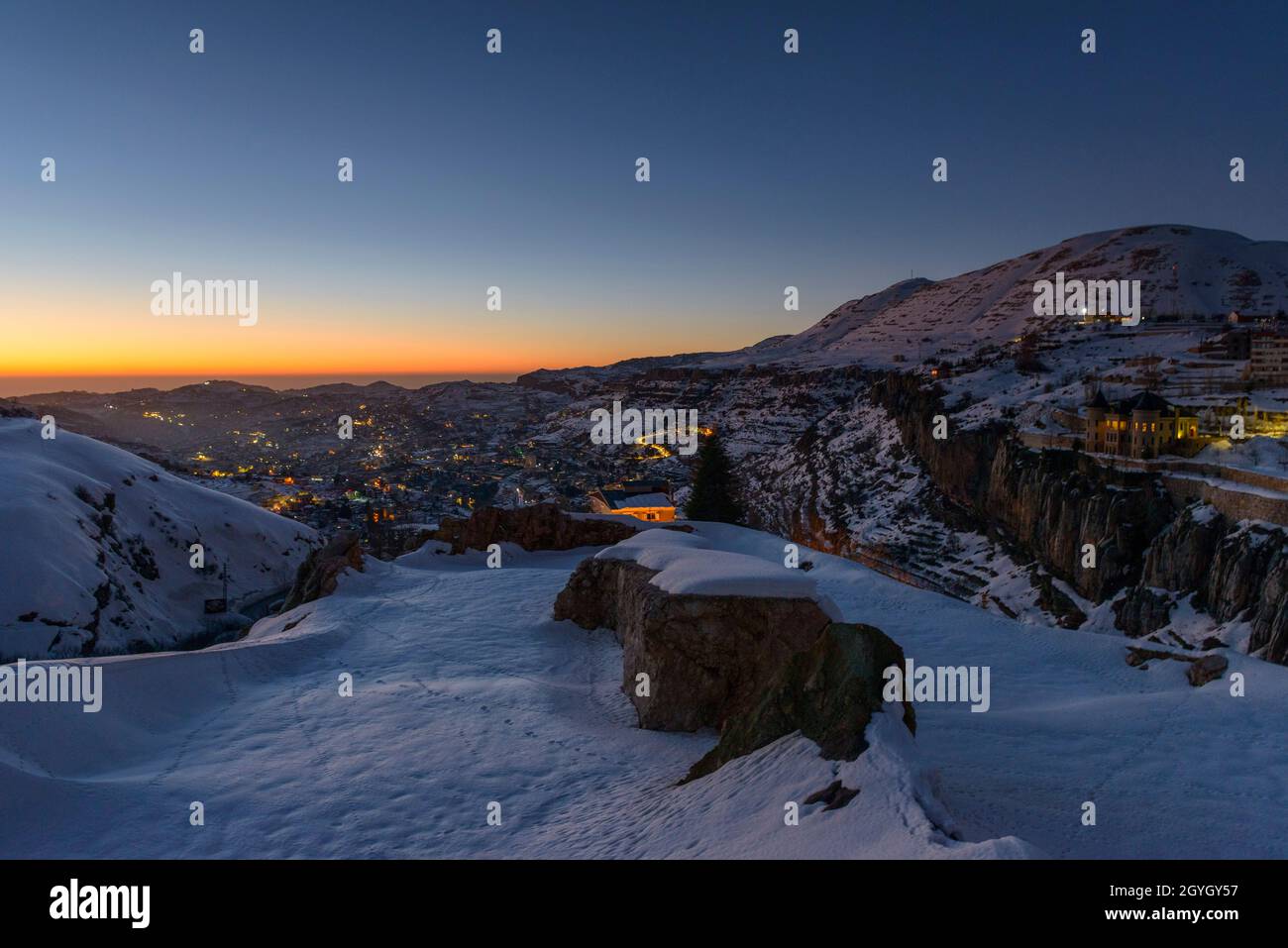 LEBANON, MOUNT LEBANON, POINT OF VIEW AT NIGHT IN WINTER FROM FARAYA ...