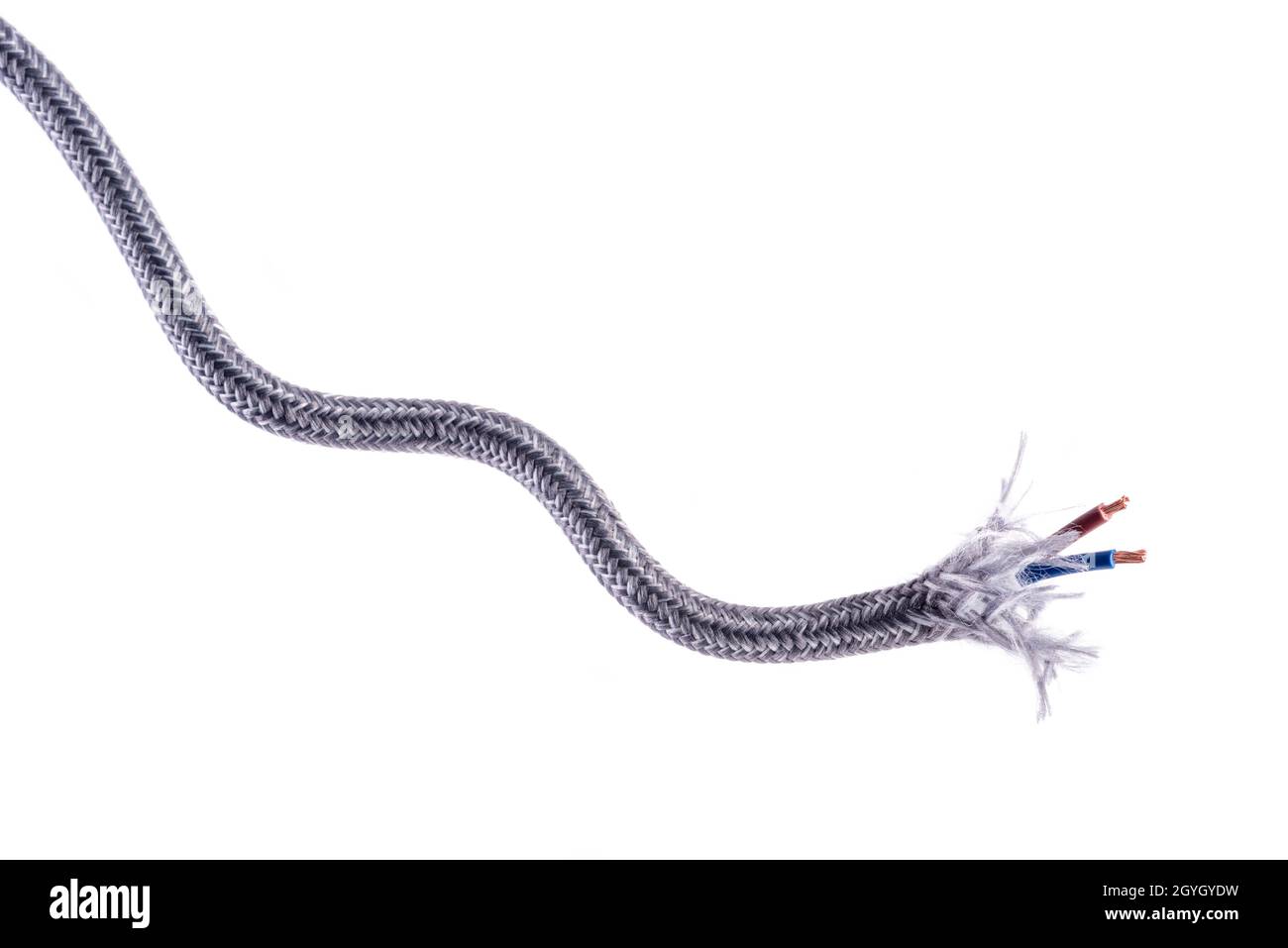 Fabric braided electrical cable cord isolated on white background Stock ...