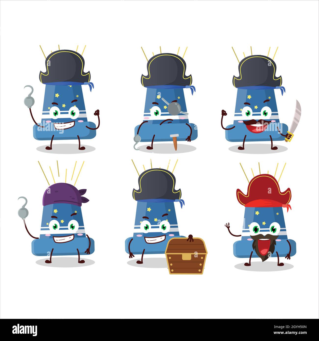 Cartoon character of reloadable mortar with various pirates emoticons ...