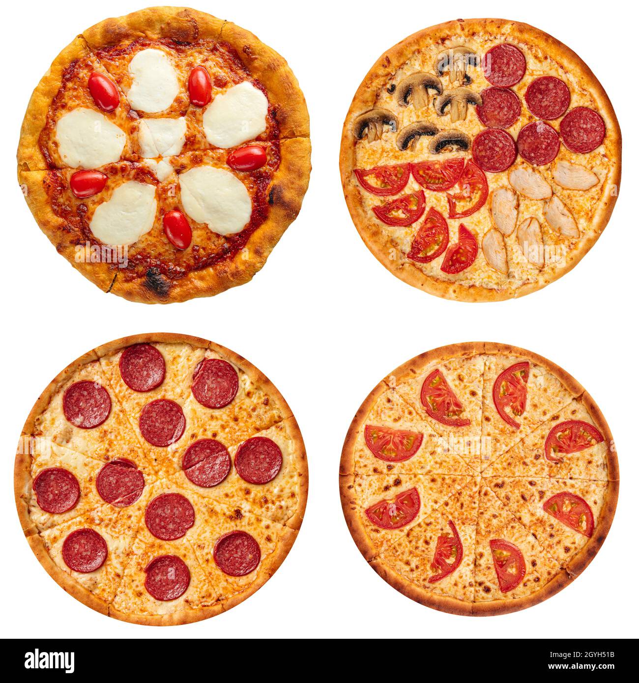 Isolated collage of various types of pizza Stock Photo - Alamy