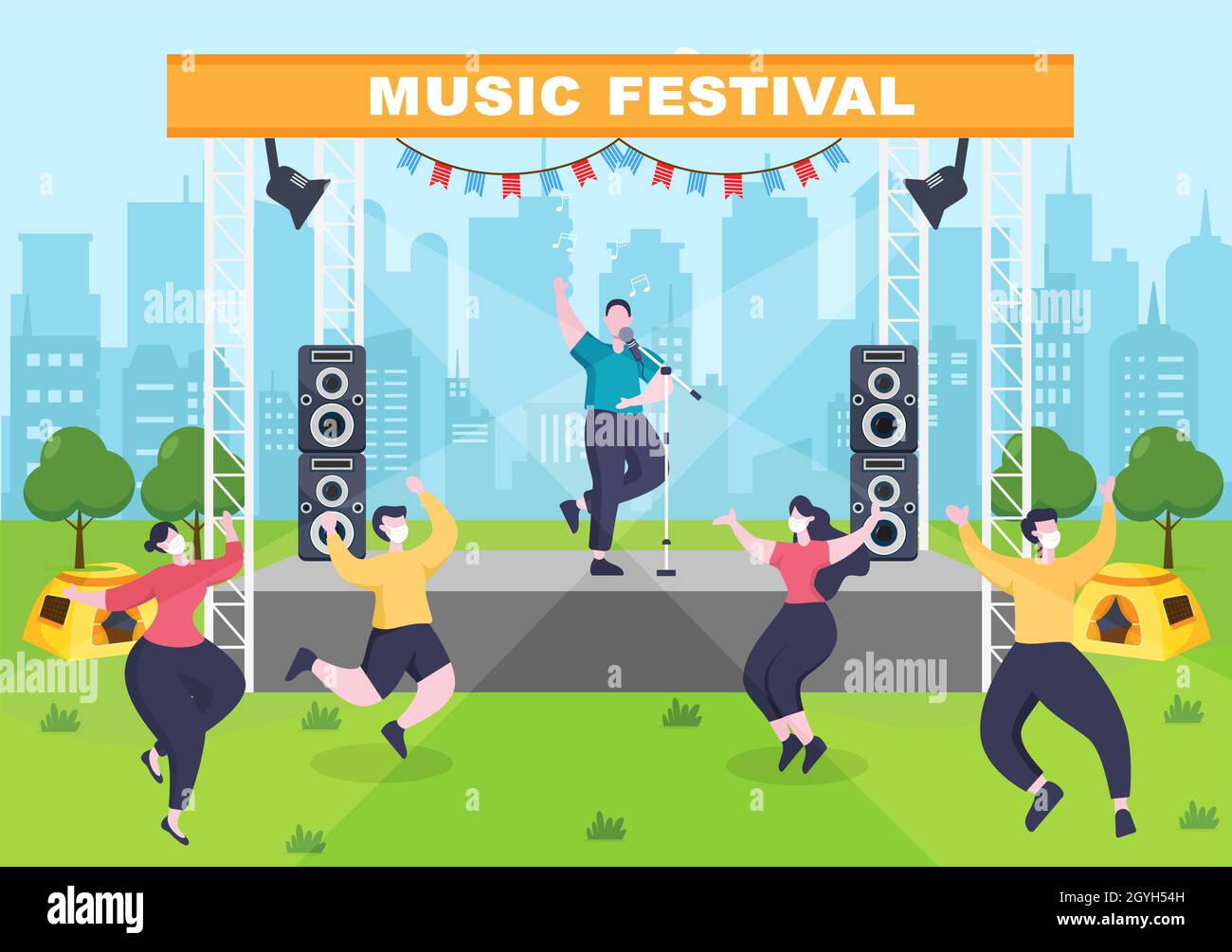 Music Festival Background Vector Illustration With Musical Instruments ...
