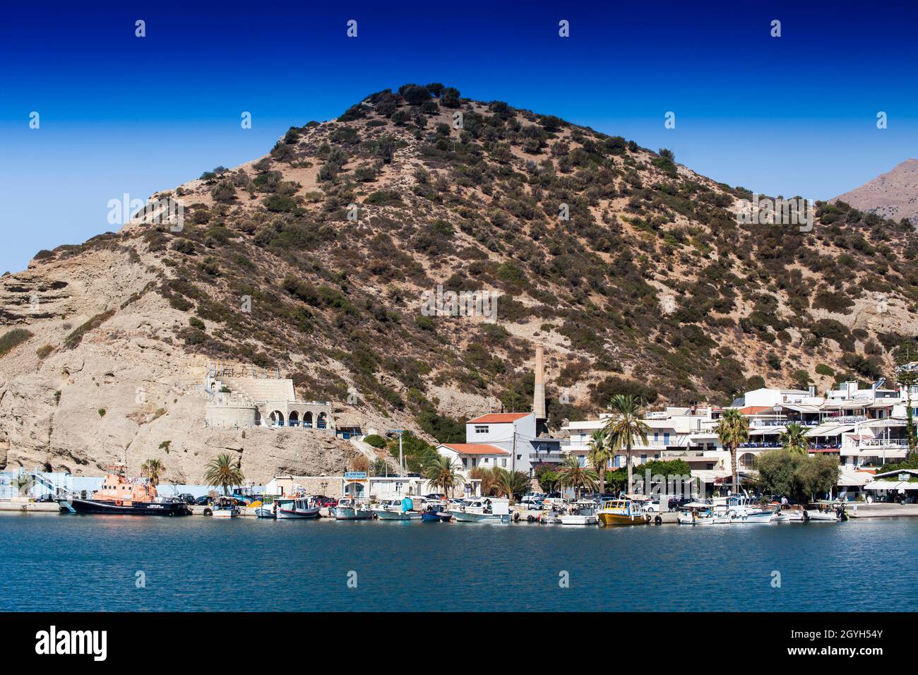 The seaside village of Agia Galini, Crete, Greece, Europe Stock Photo ...
