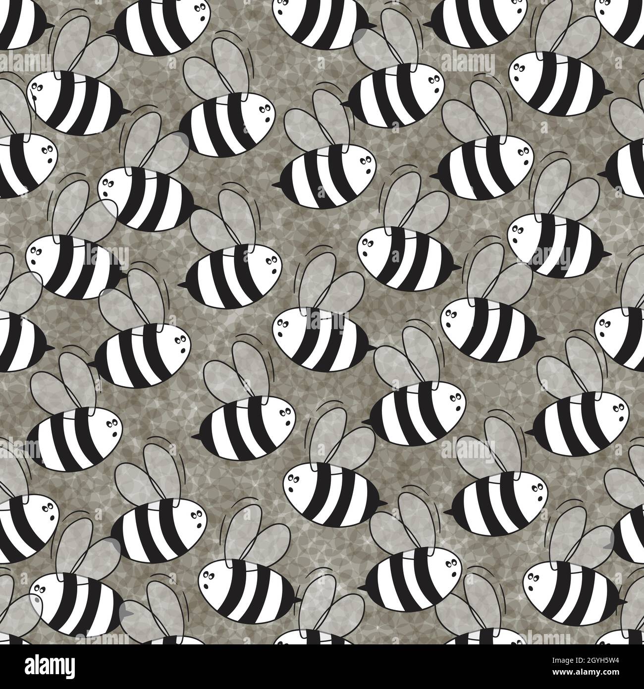 Seamless pattern with bees on color polka dots background. Small wasp ...