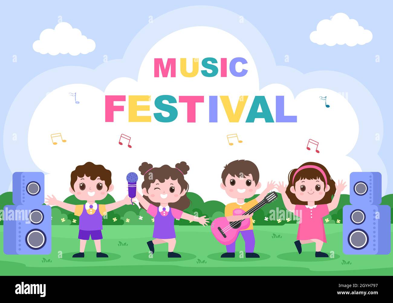 Music Festival Background Vector Illustration With Musical Instruments ...