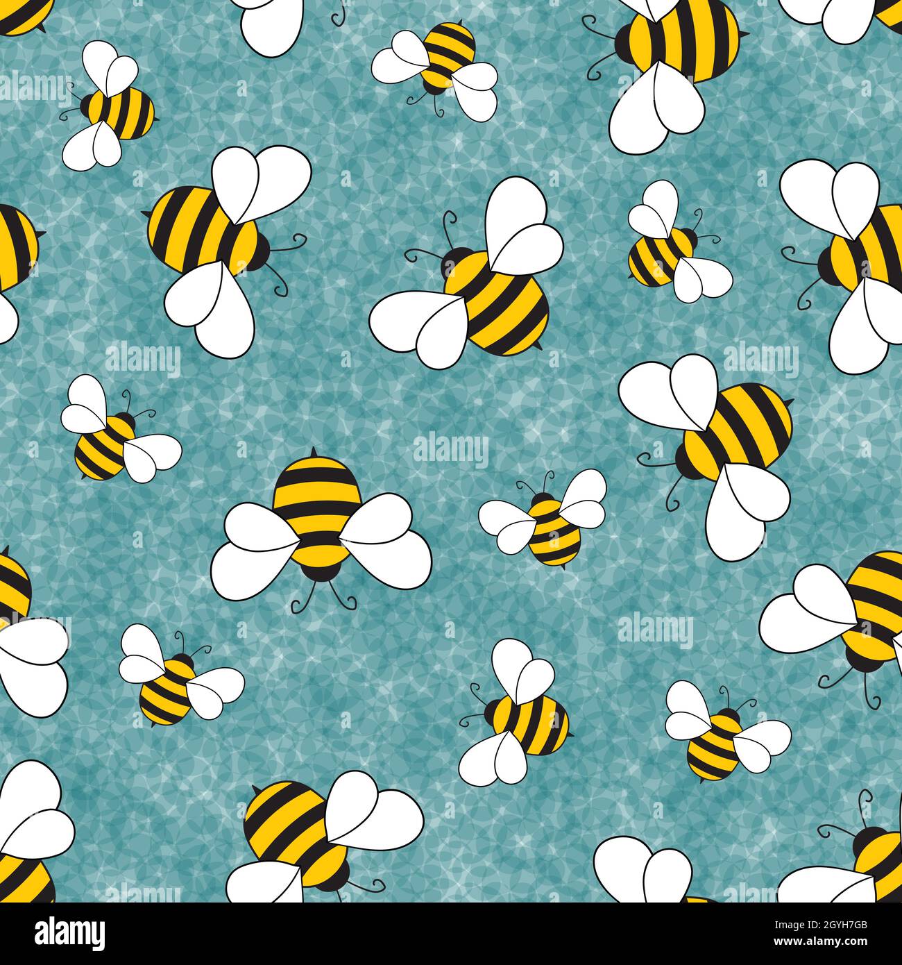 Seamless pattern with bees on color polka dots background. Small wasp ...