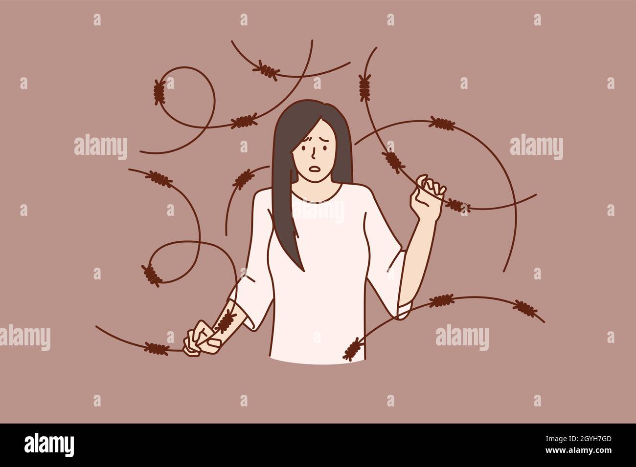 Unhappy Stressed Woman In Depression Doodle Suffer From Nervous