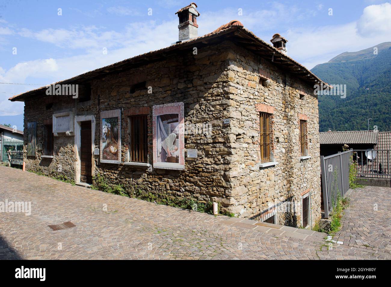 Europe, Italy, Lombardy, province of Lecco. Parlasco, a painted village ...