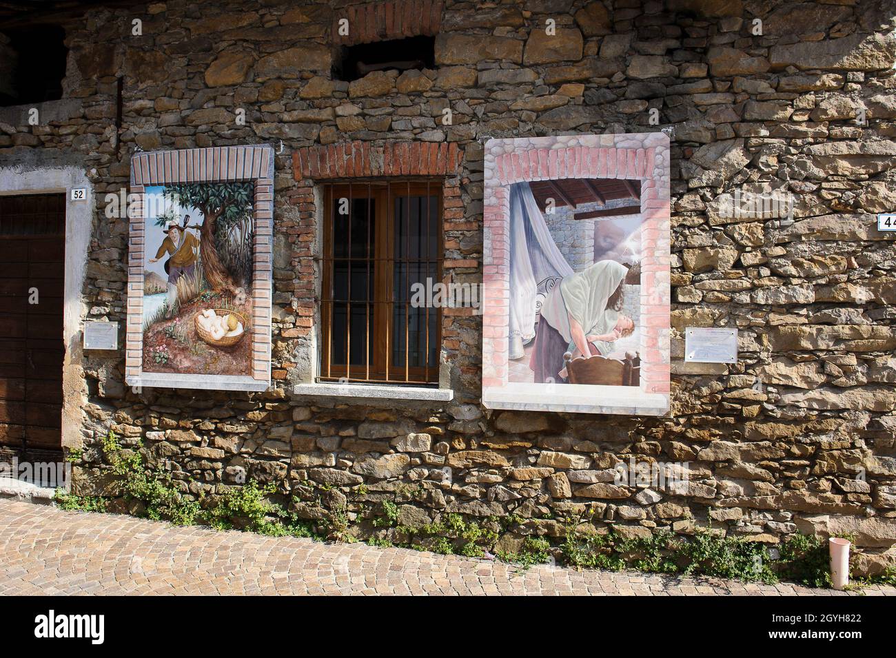 Europe, Italy, Lombardy, province of Lecco. Parlasco, a painted village ...