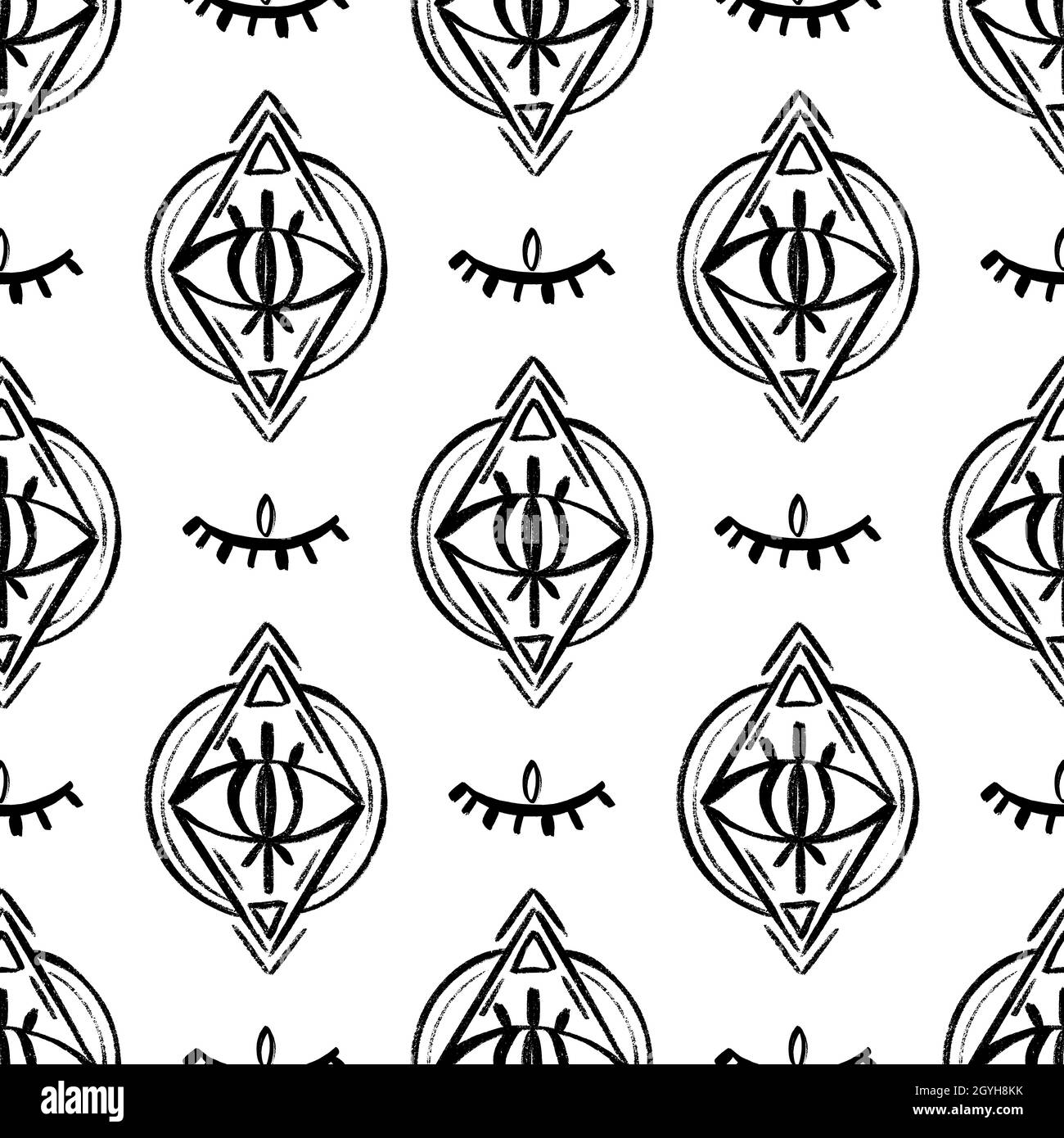 Doodle Psychedelic Eyes Seamless Pattern. Boho Occult Wallpaper and ...