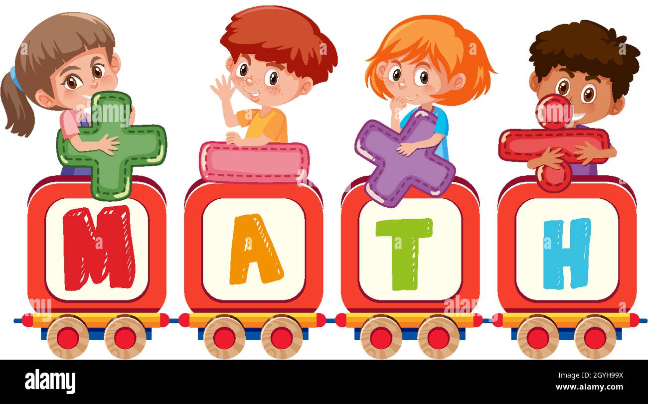 Boy and girl holding math symbol with fonr math illustration Stock ...