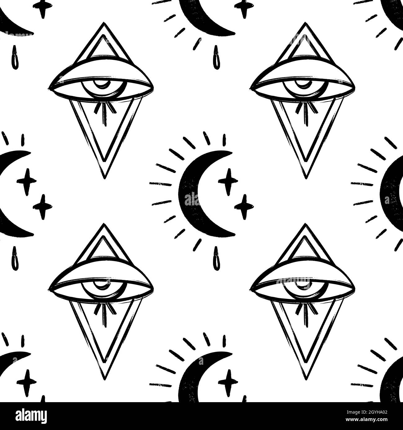 Doodle Psychedelic Eyes Seamless Pattern. Boho Occult Wallpaper and ...
