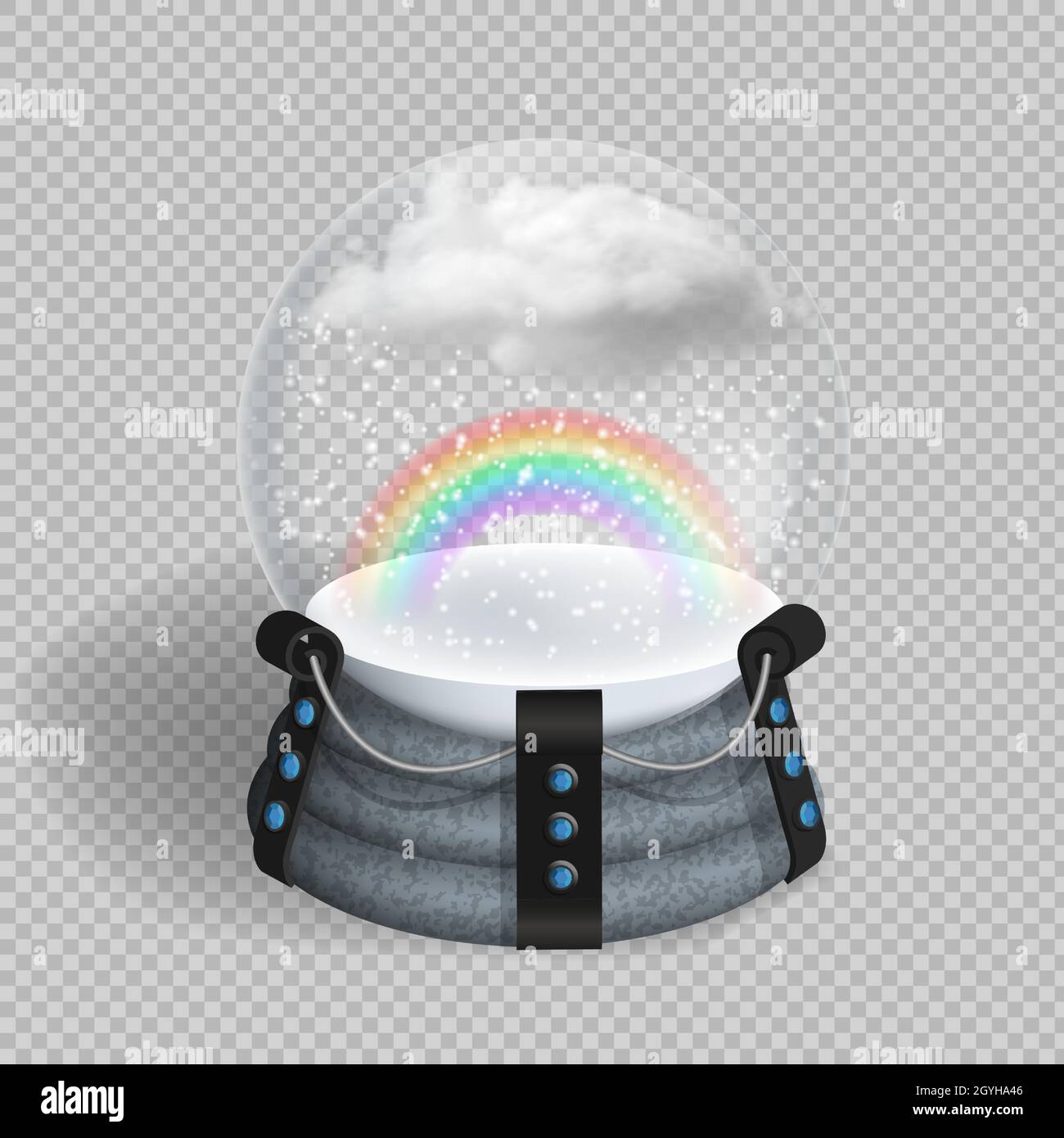 Glass ball with snow, cloud and rainbow on transparent background ...