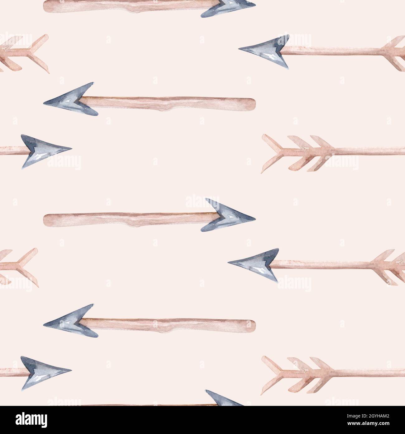 Seamless pattern of colored feathers and romantic arrows painted with ...