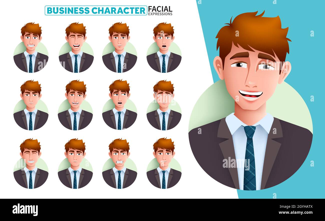 Businessman facial expressions vector set. Business man character in ...