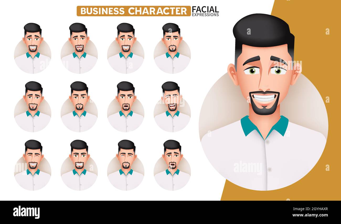Business man facial expressions vector set. Businessman character in ...