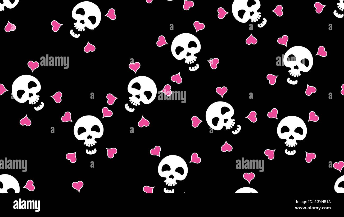 Skull with hearts for print. Cartoon vector illustration. Seamless ...